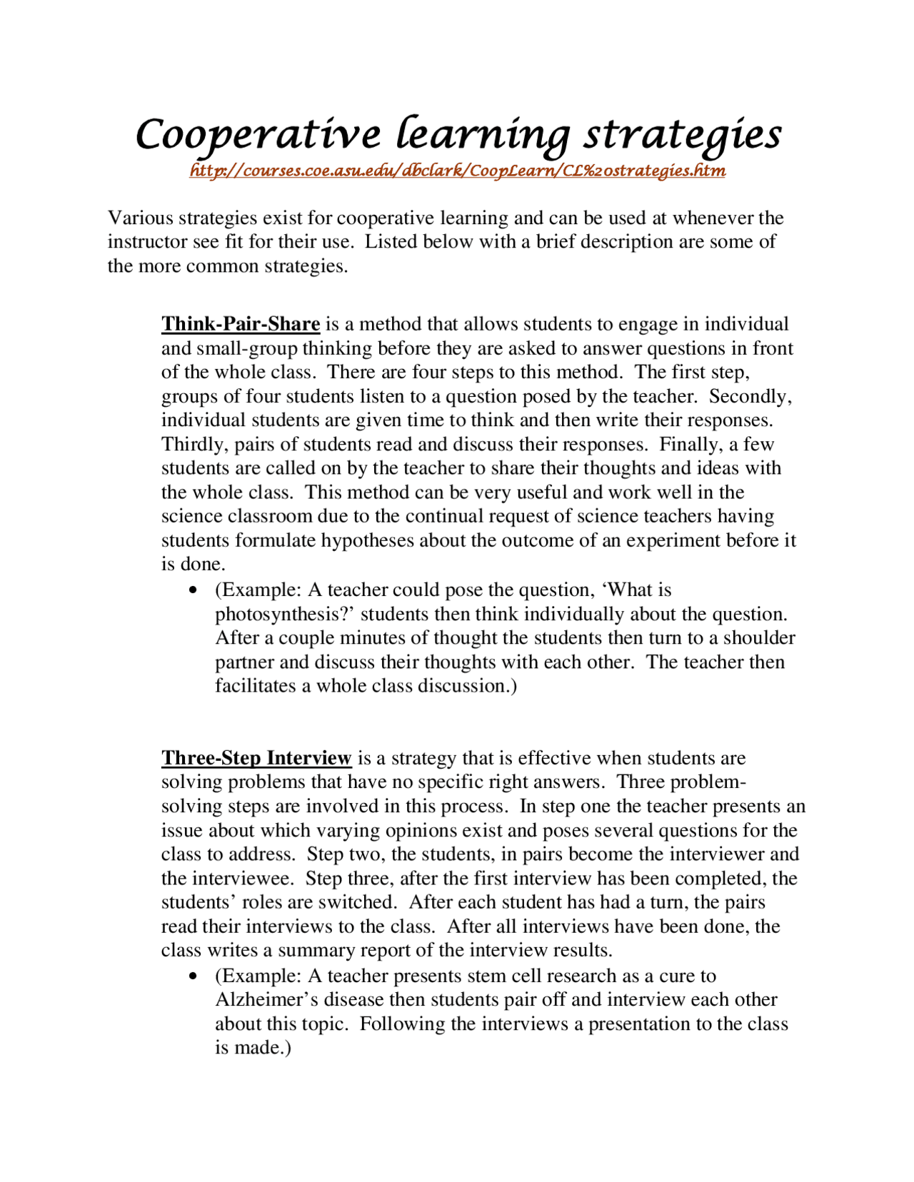 Cooperative learning strategies | Appunti di Lingua Inglese | Docsity