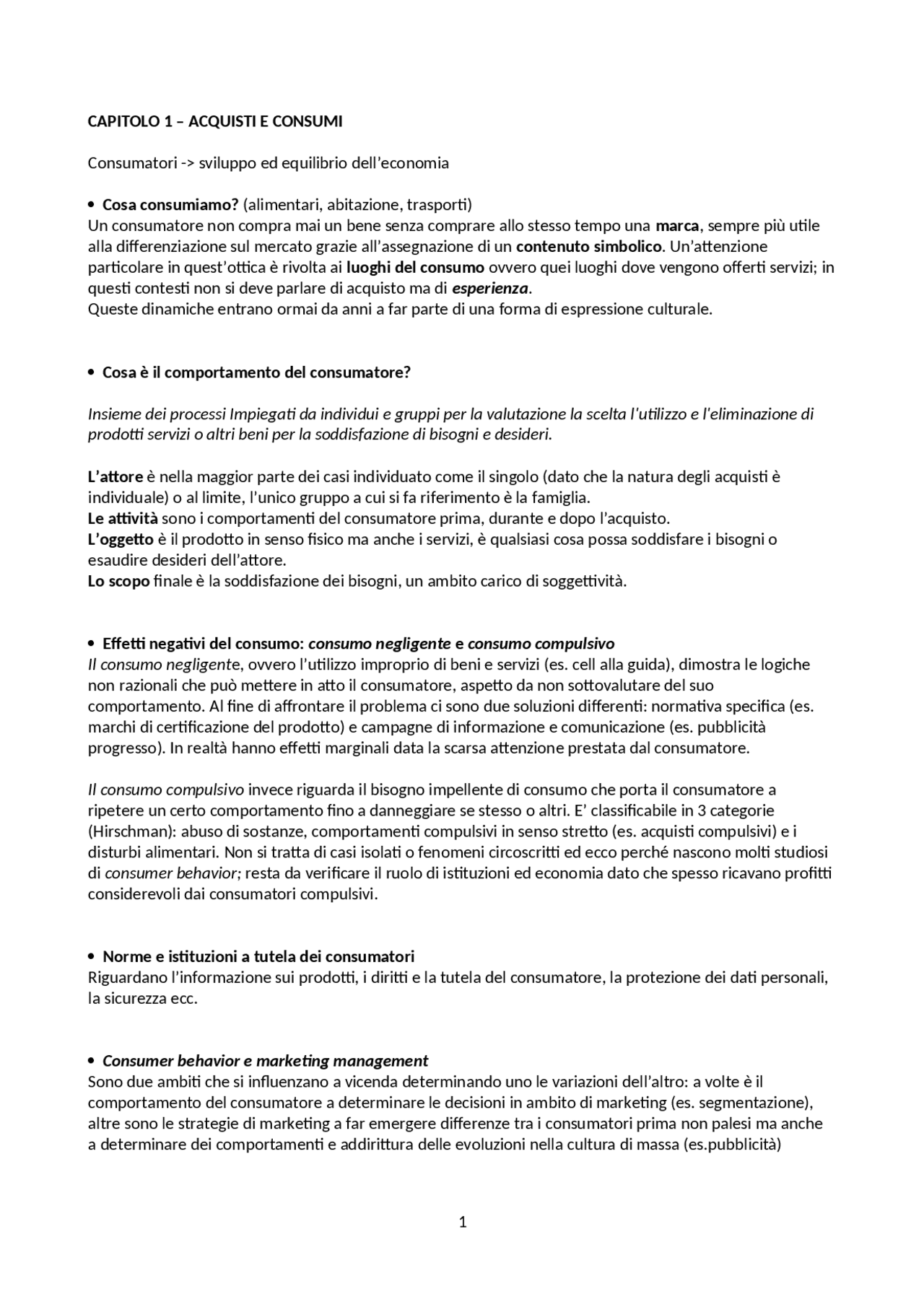 IL COMPORTAMENTO DEL CONSUMATORE - Docsity