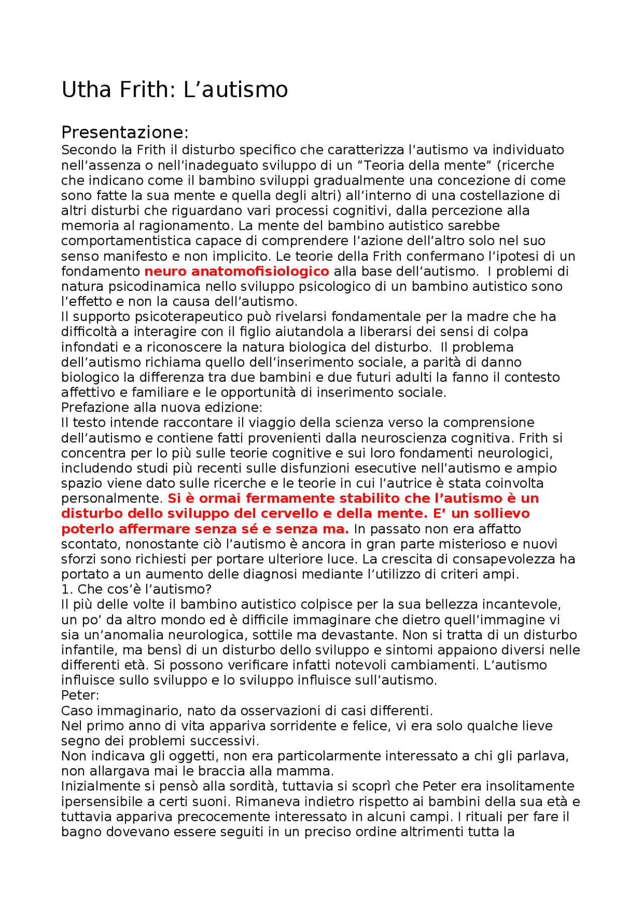 L Autismo Spiegazione Di Un Enigma Uta Frith Docsity