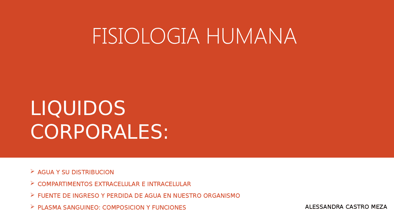 Liquidos corporales. | Diapositivas de Fisiología | Docsity
