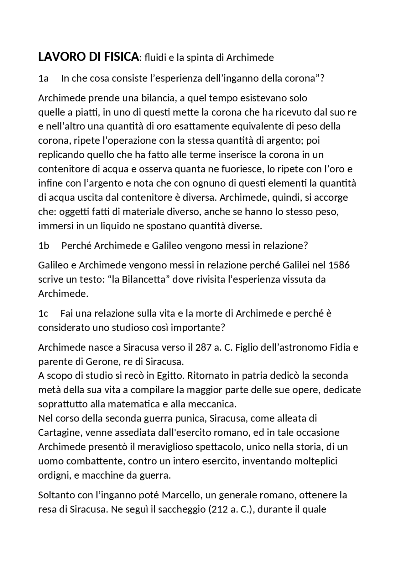 La Spinta Di Archimede Docsity