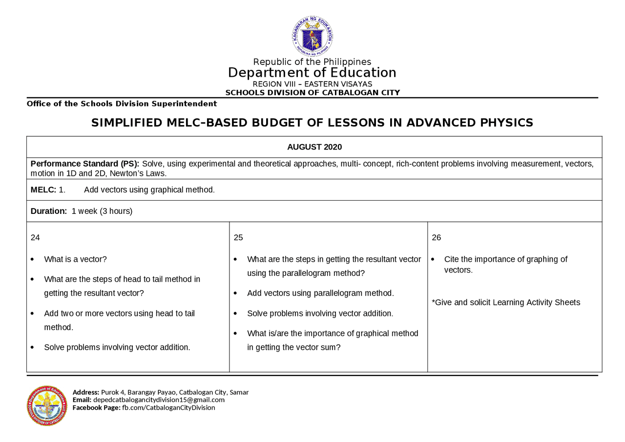 Budget of Lesson for Advanced Physics - Docsity