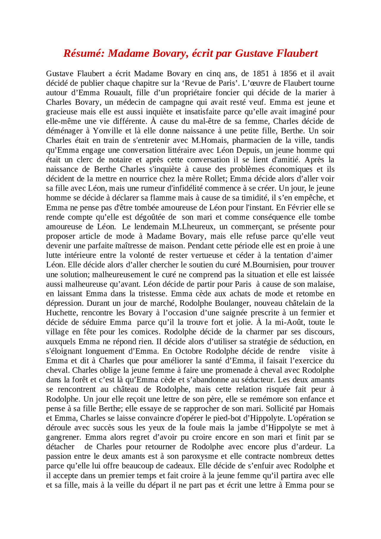 Madame Bovary Di Gustave Flaubert Docsity