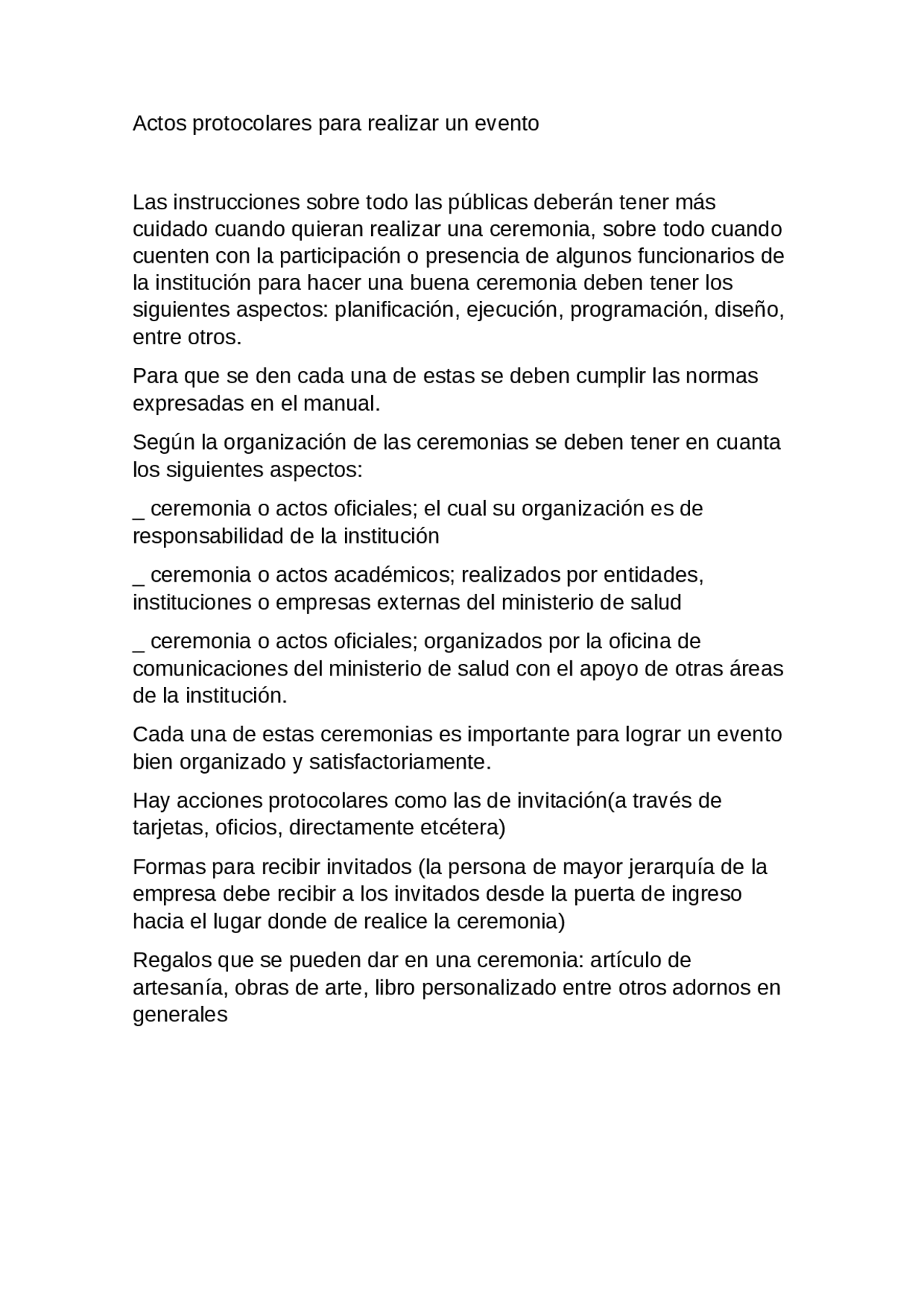 Actos protocolario para una buena atención administrativa - Docsity