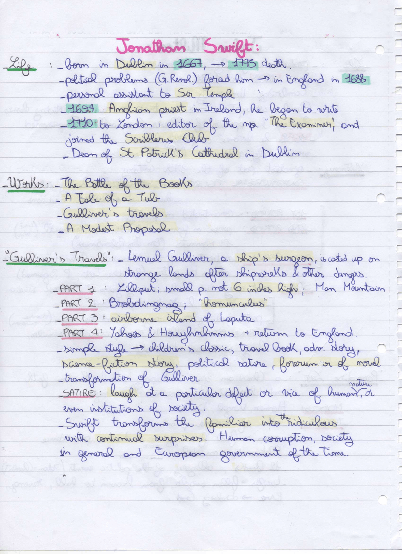 Jonathan Swift life and works - Docsity