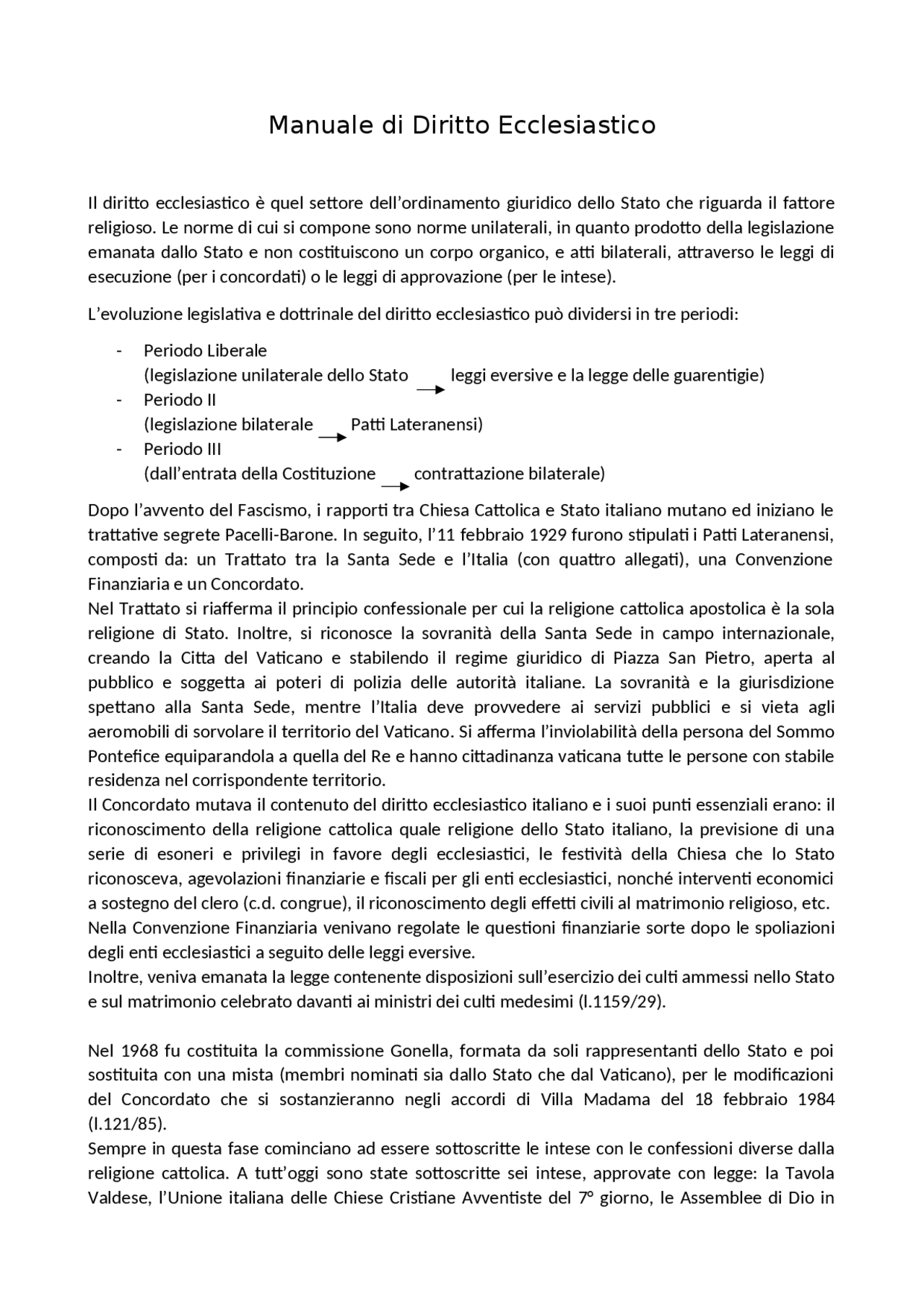 Riassunto Diritto Ecclesiastico Docsity