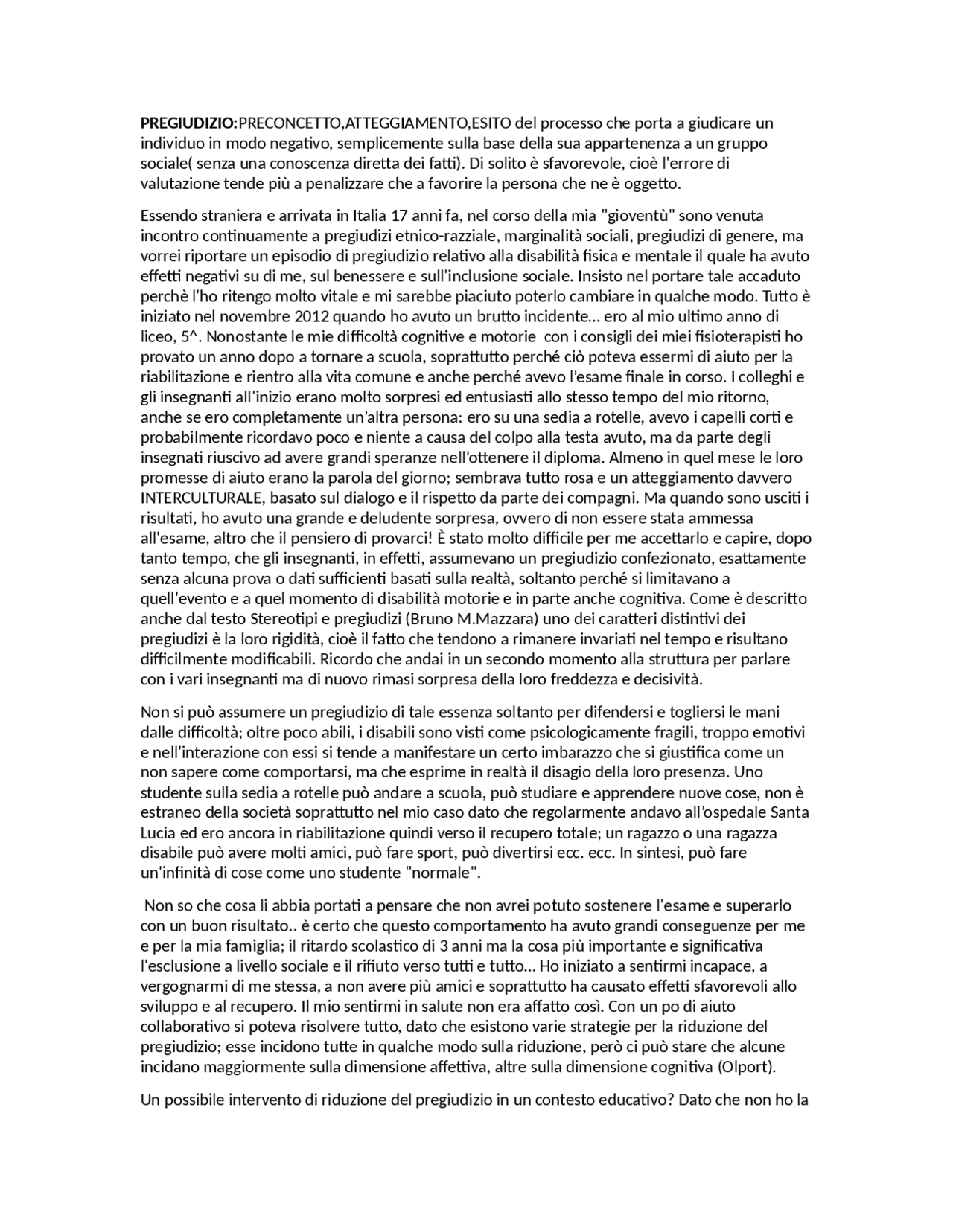 Pregiudizio E Riduzione Docsity