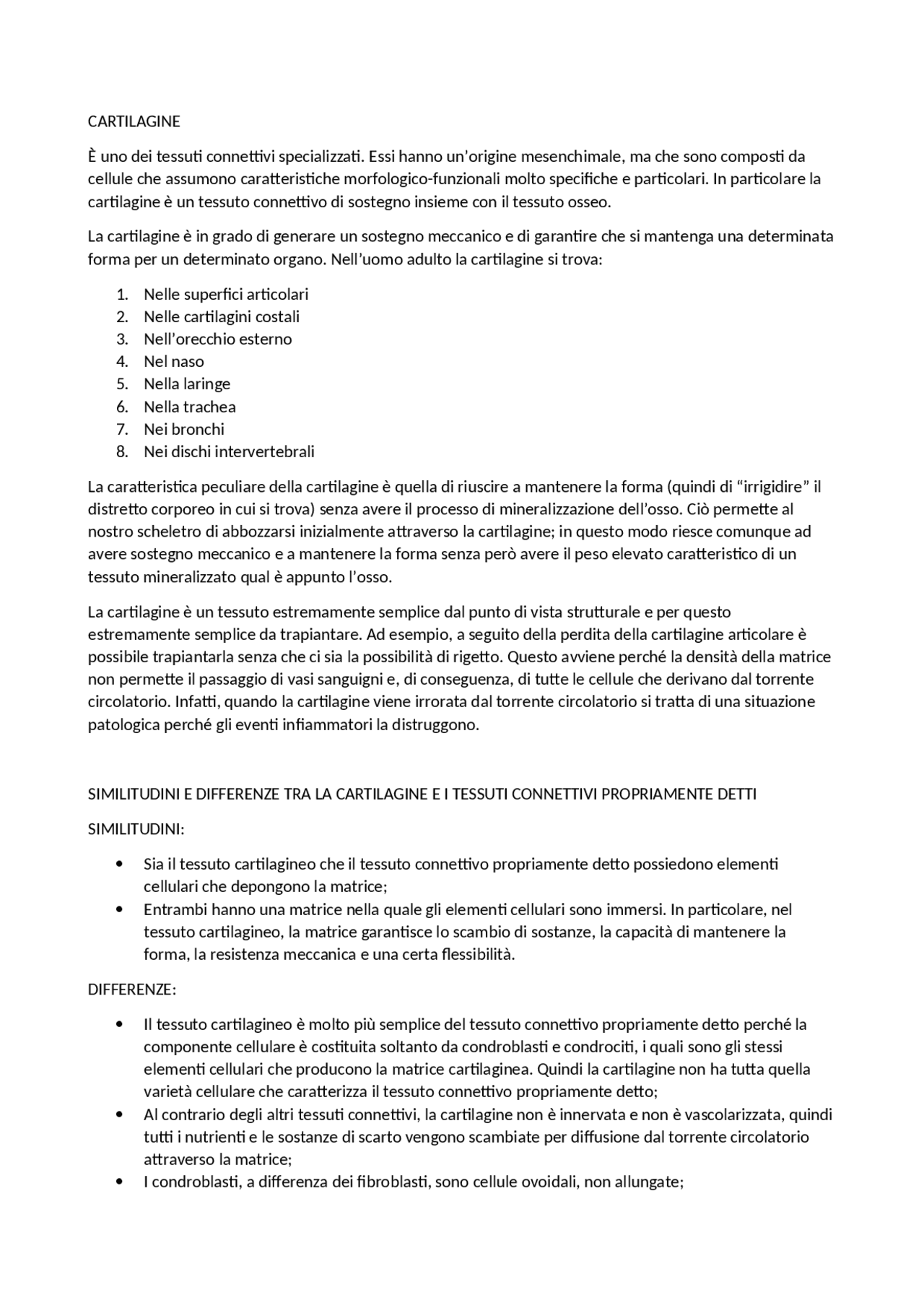 Tessuto Cartilagineo Docsity