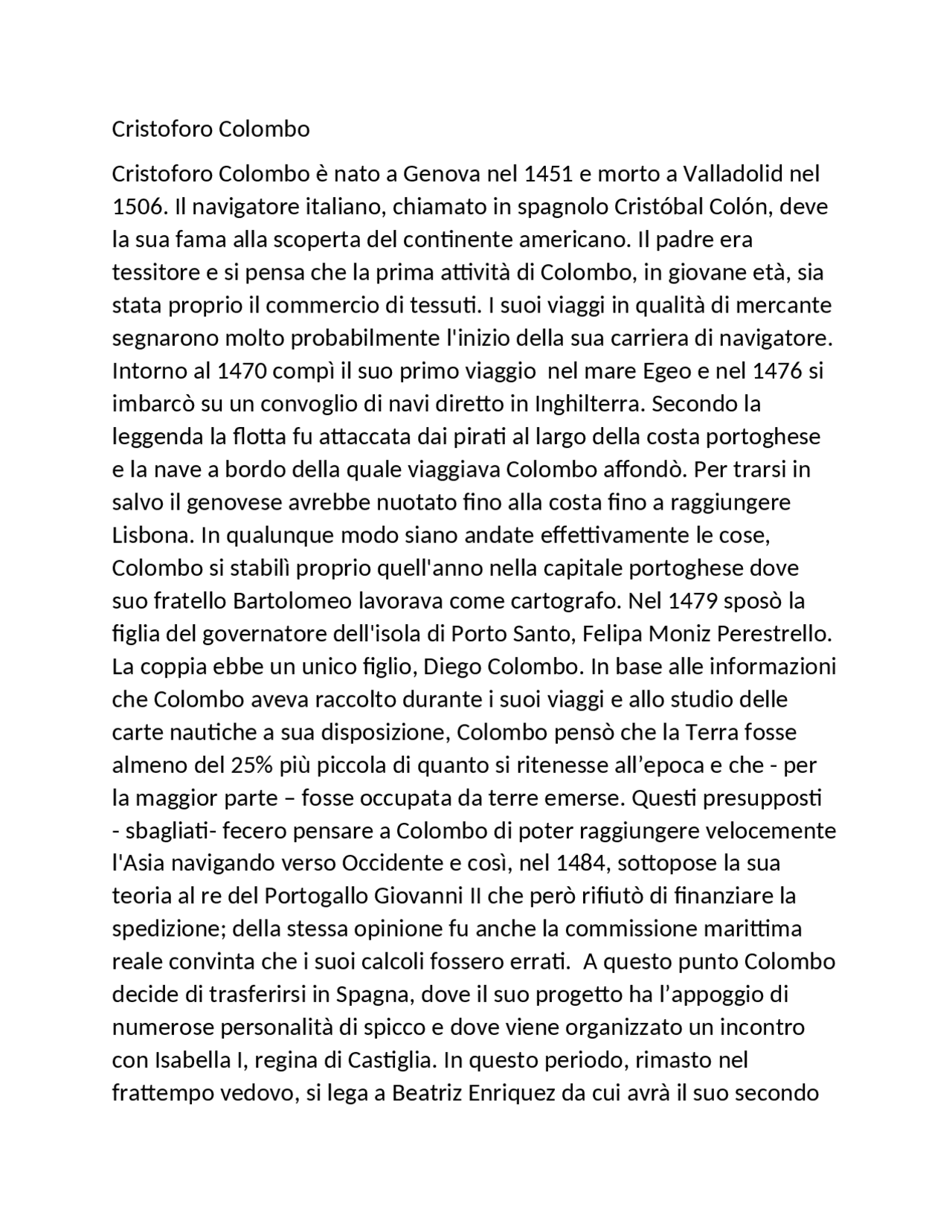 Cristoforo Colombo Vita E Viaggi Docsity