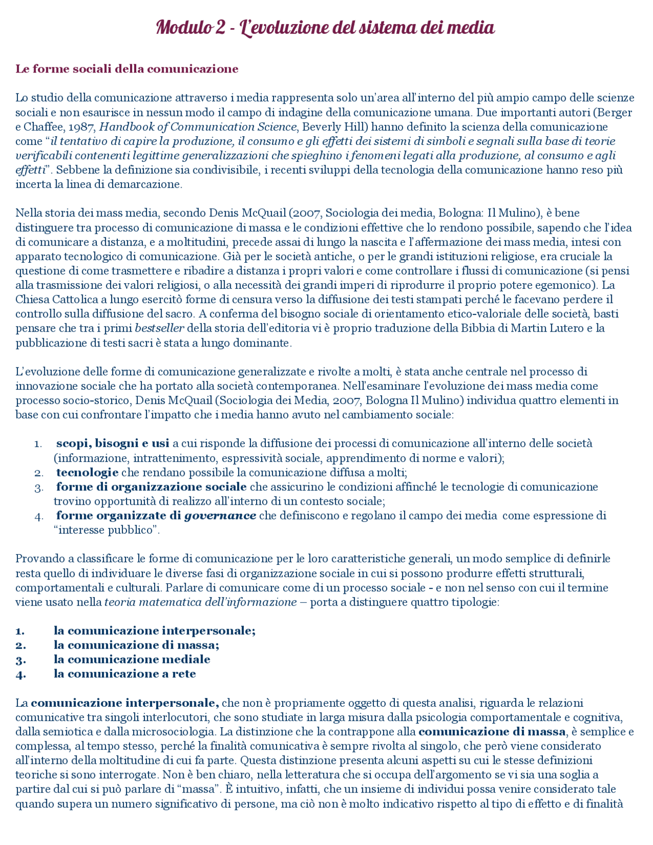 Modulo 2 Di Sociologia Della Comunicazione Docsity