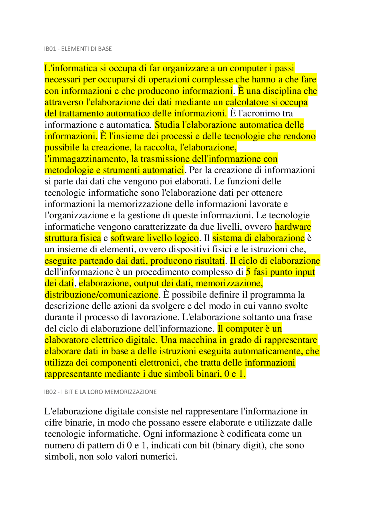 Riassunti slide informatica sottolineate - Docsity