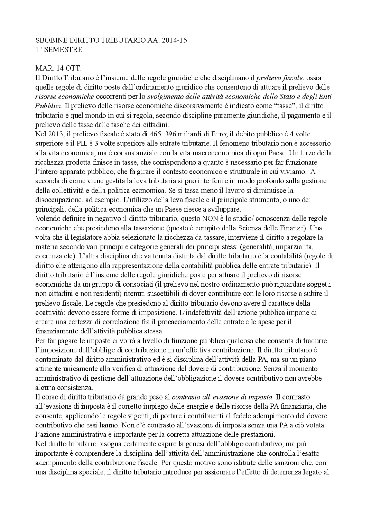 Lezioni Diritto Tributario - Docsity
