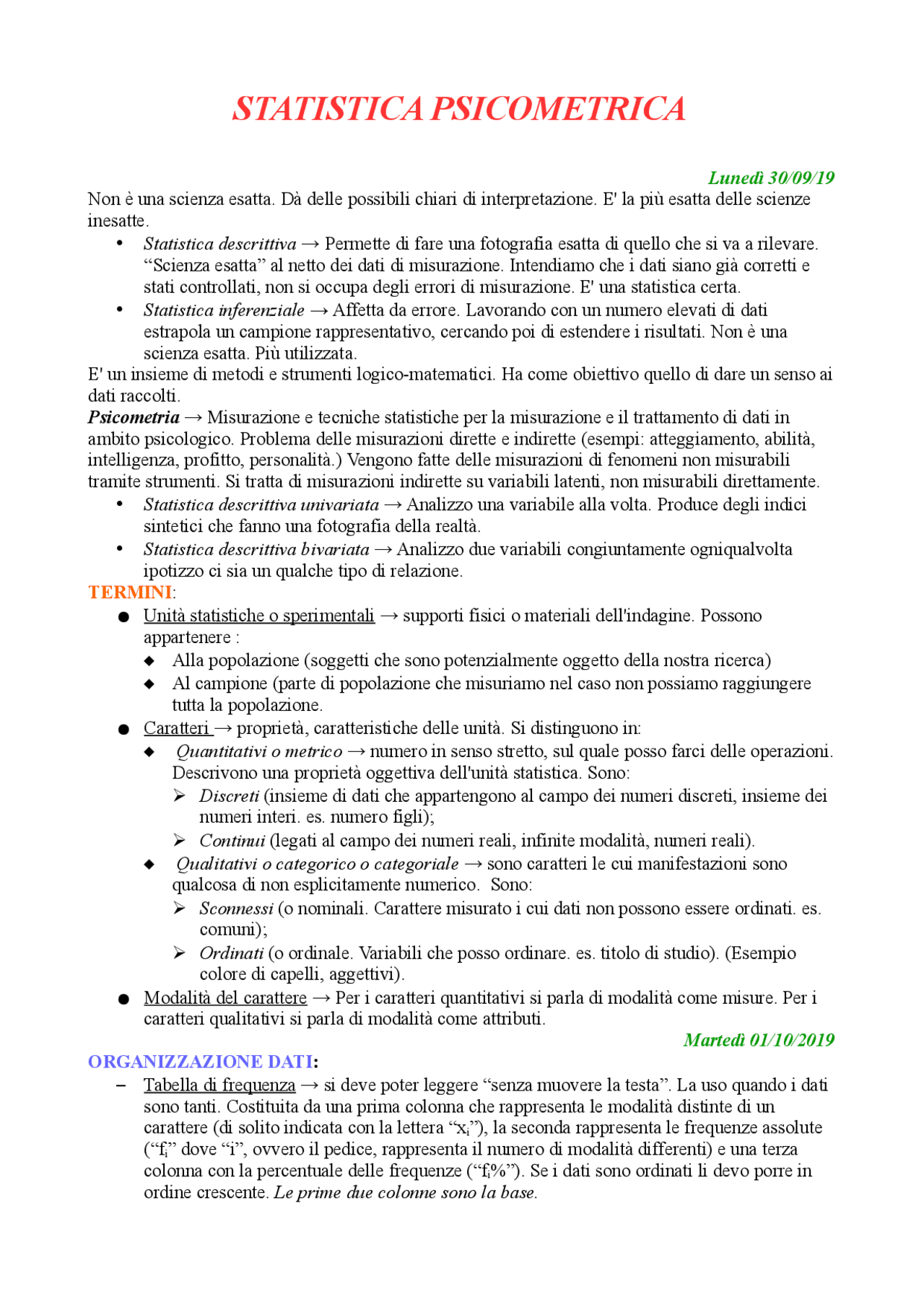 Statistica Psicometrica Docsity