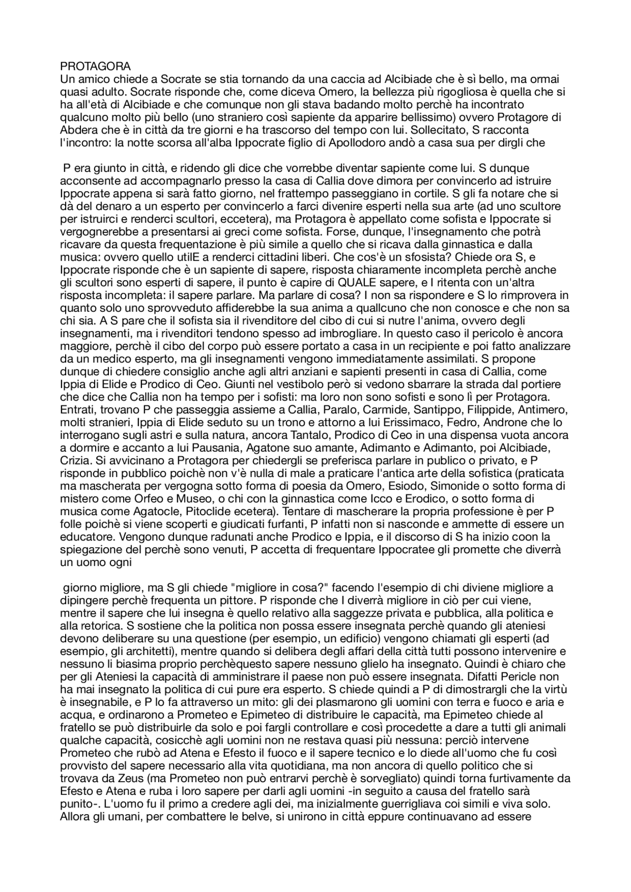 Protagora Platone Riassunto Docsity