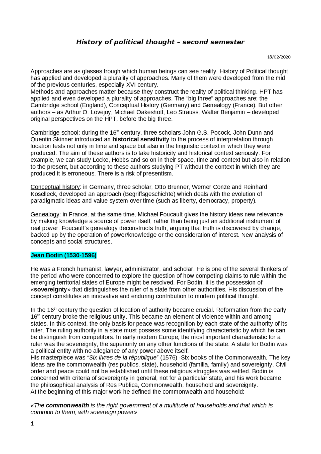 History Of Political Thought Second Semester Docsity