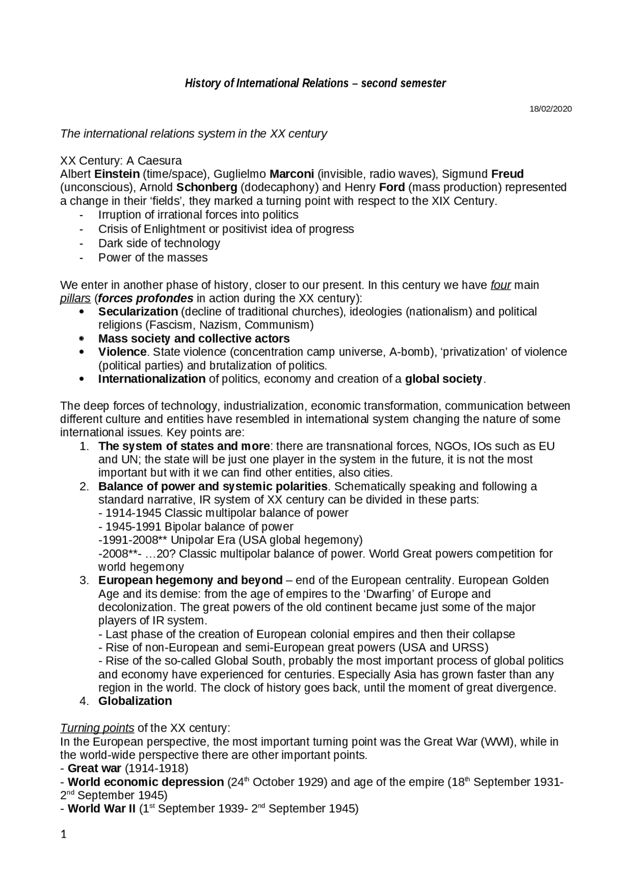 History Of International Relations Second Semester Docsity