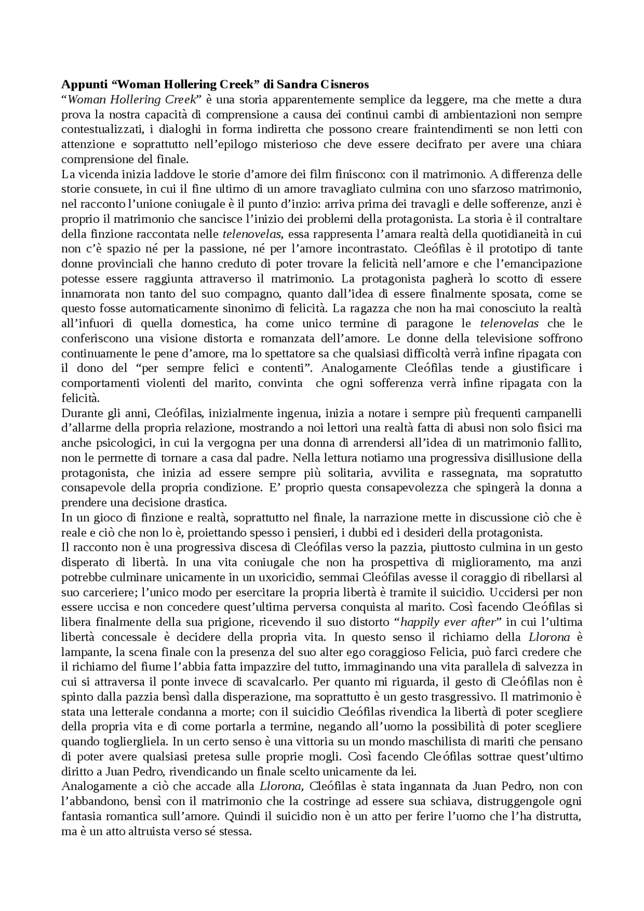 Analisi racconto "Woman Hollering Creek" di Sandra Cisneros | Appunti ...