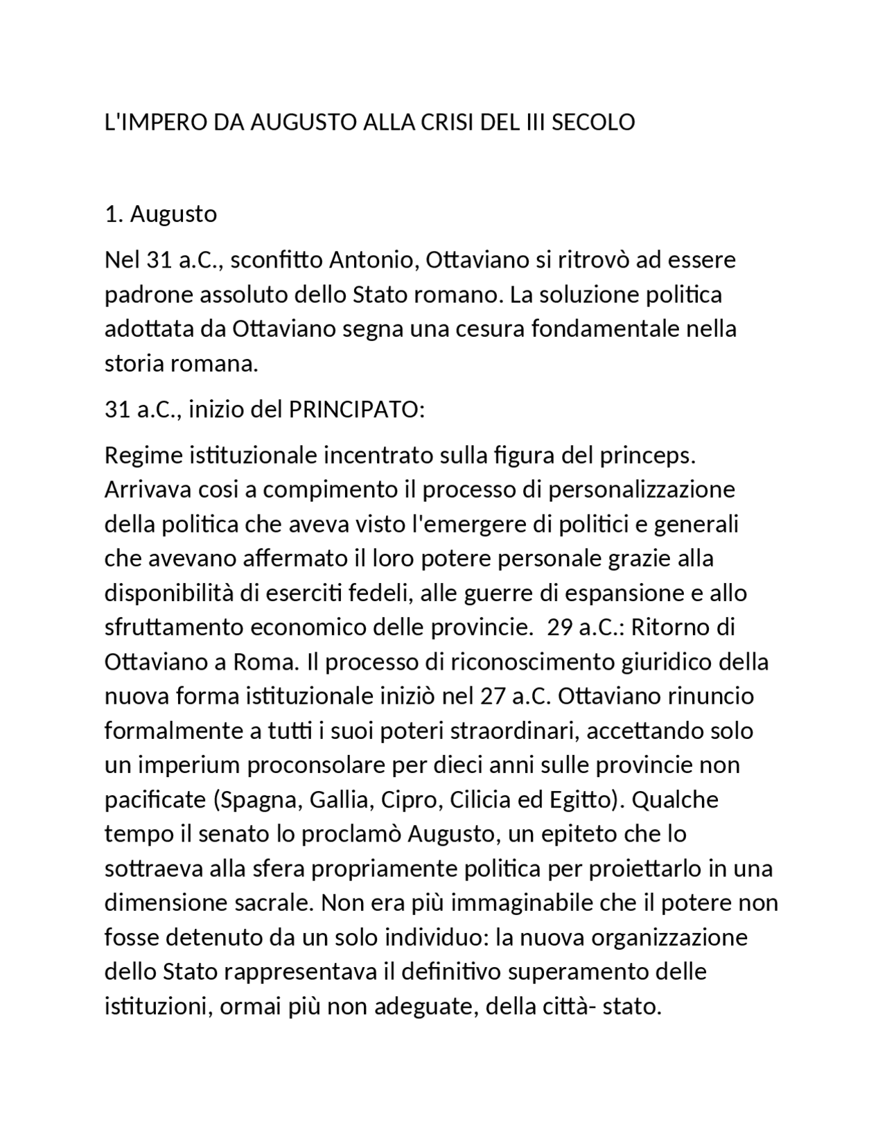 Il Principato Di Augusto Docsity