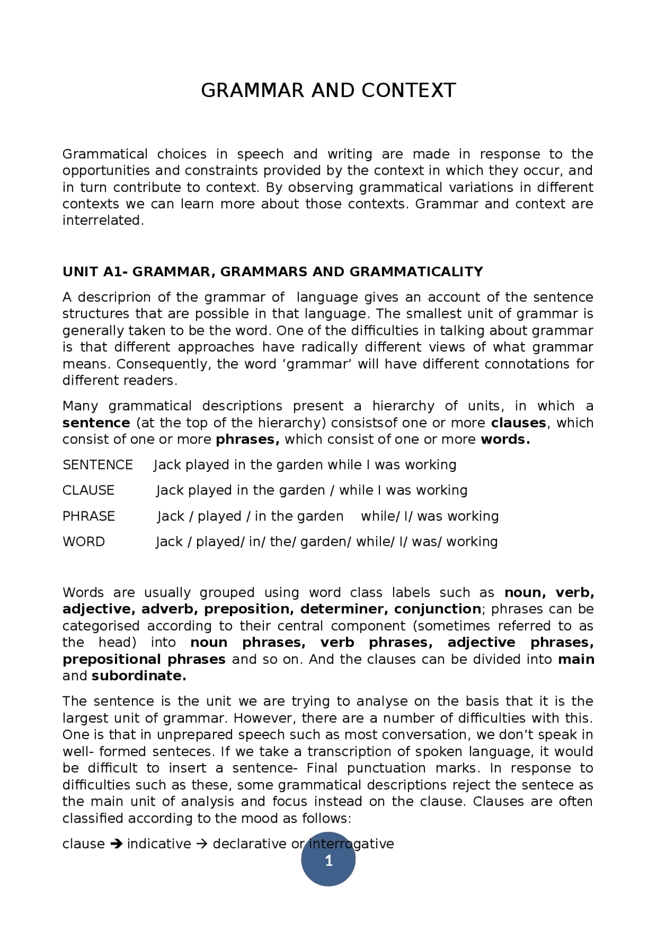 Riassunto Grammar And Context Docsity