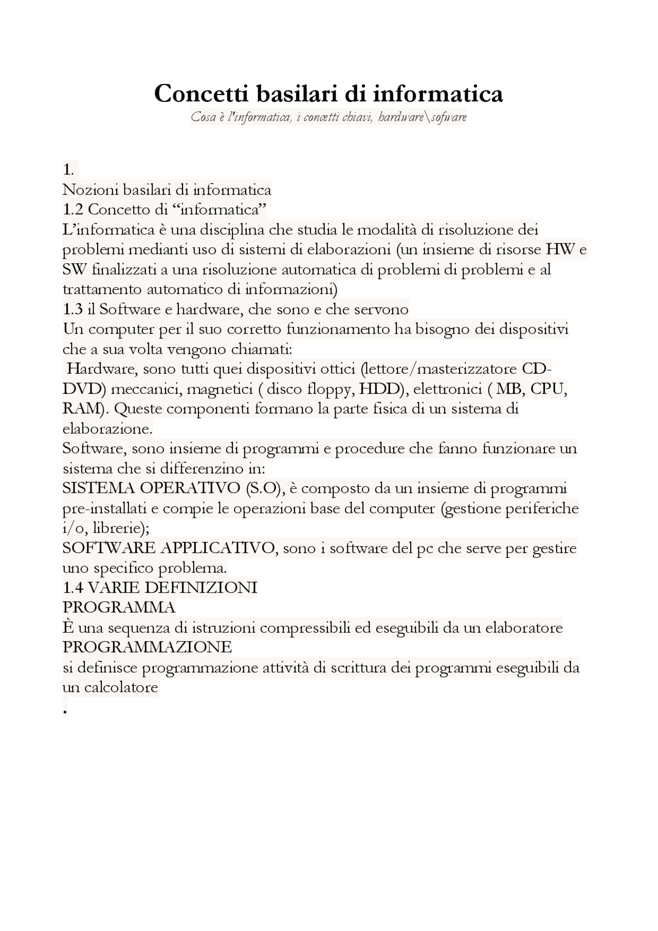 Concetti Basilari Di Informatica Docsity