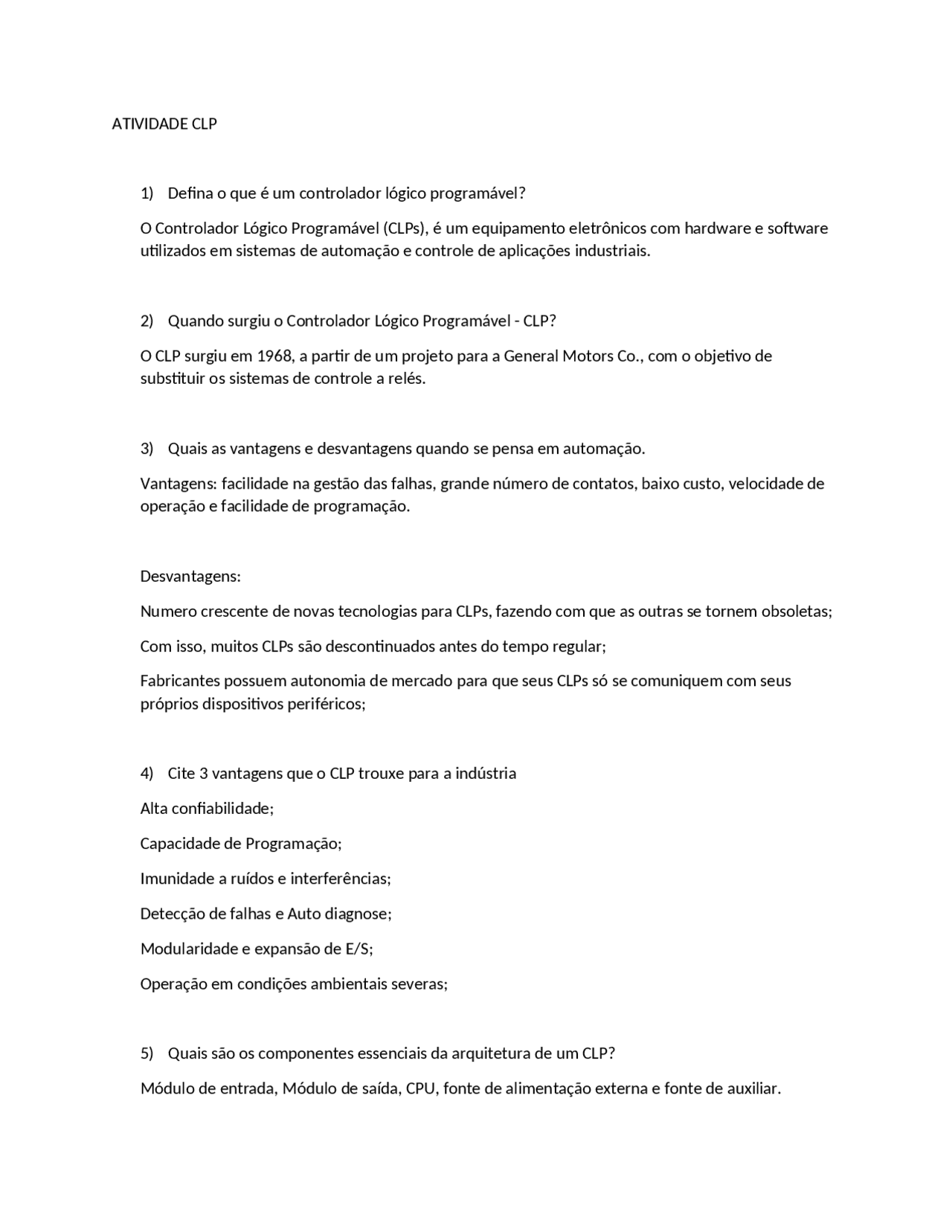 Atividade Clp Controlador Lógico Programável Docsity