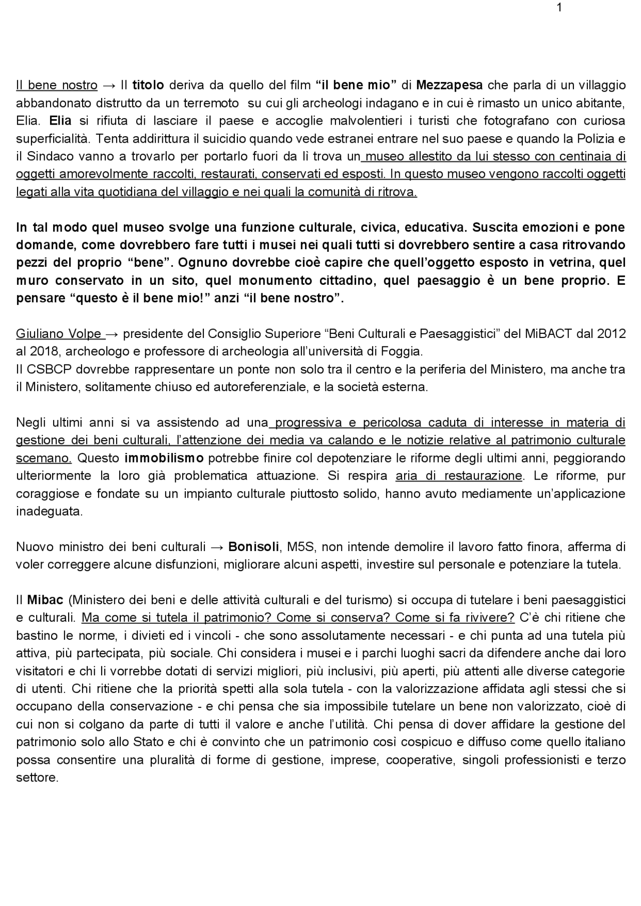 Riassunto Il Bene Nostro Giuliano Volpe Docsity