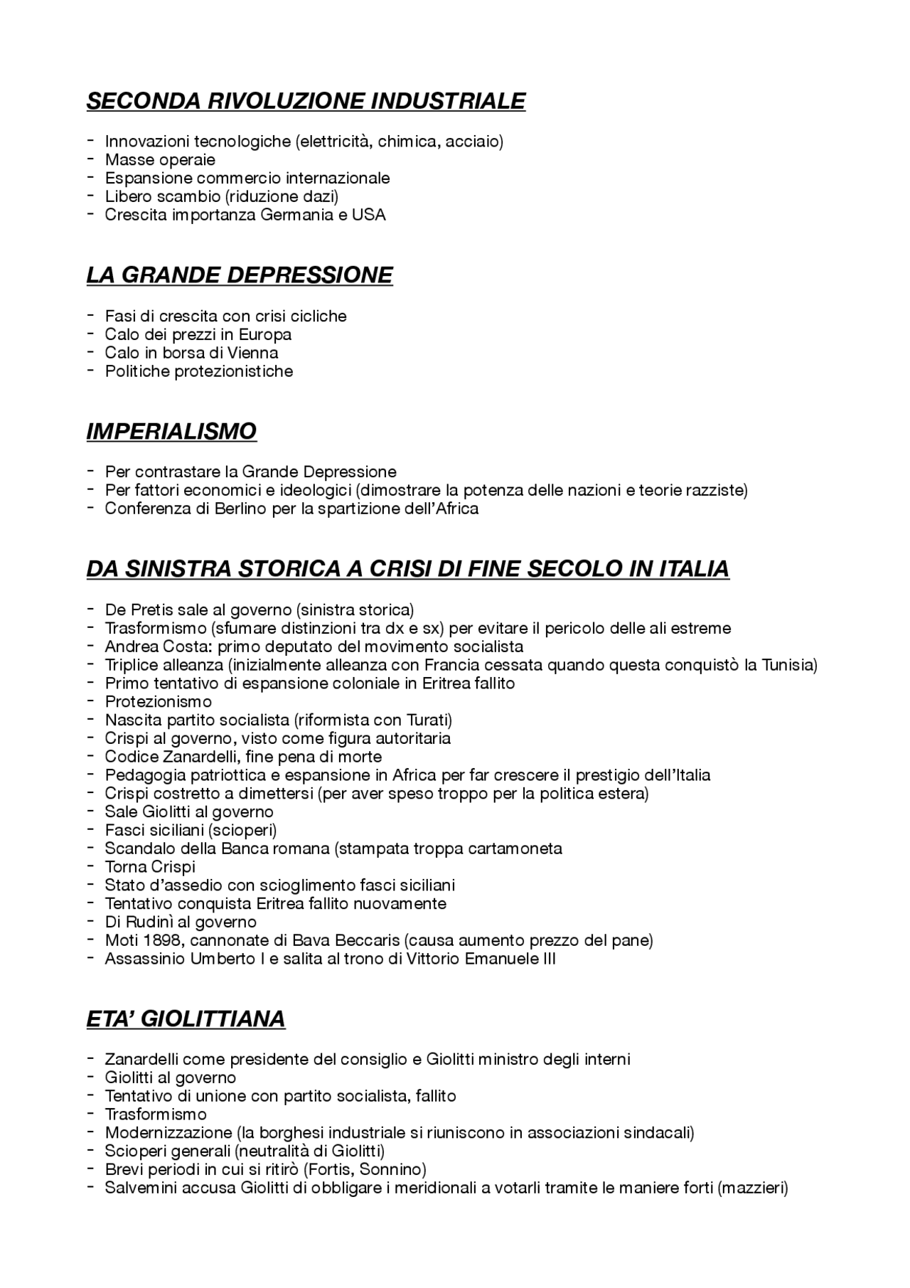 Riassunti Storia Per Maturità Docsity