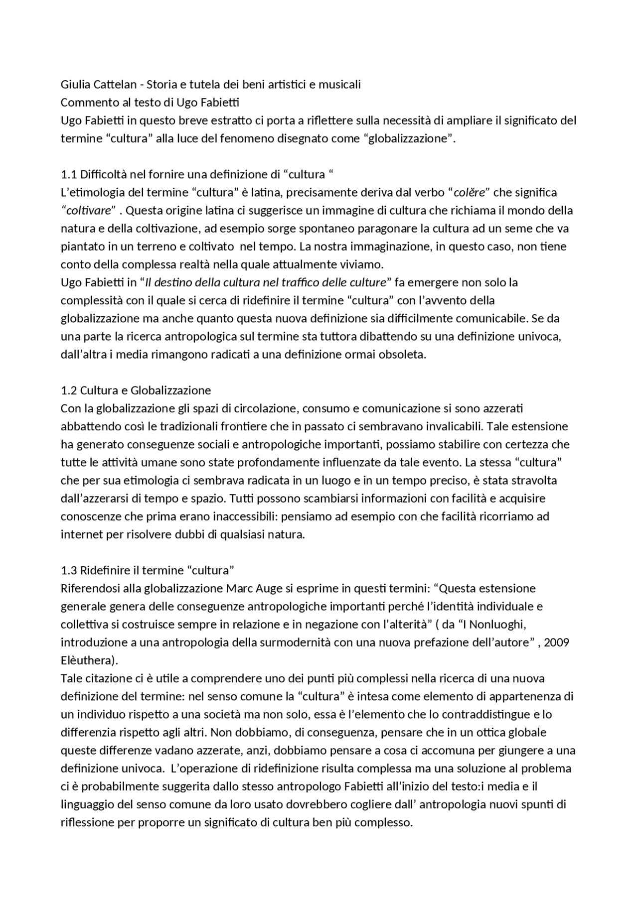 Elaborato Sul Testo Di Ugo Fabietti Docsity