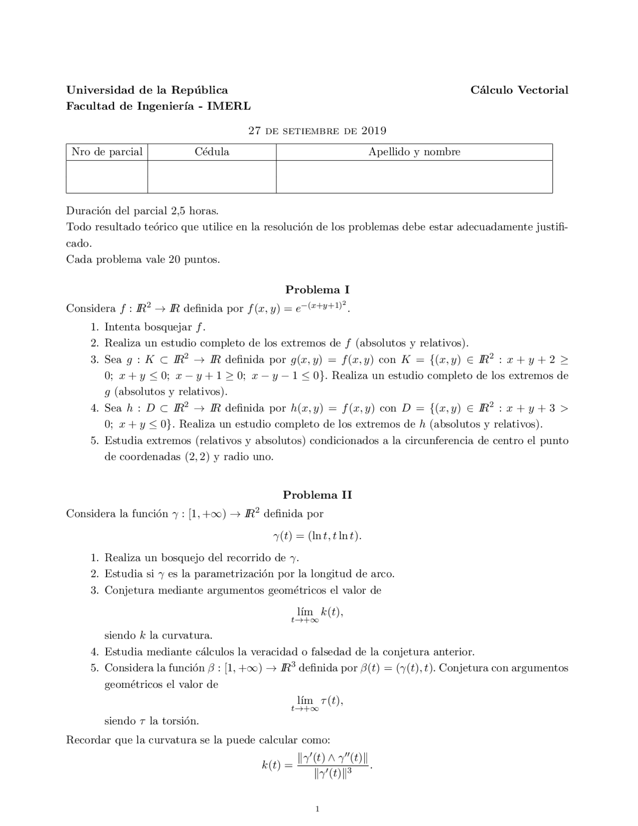 Parcial Calculo Vectorial Ejercicios De Cálculo Avanzado Docsity