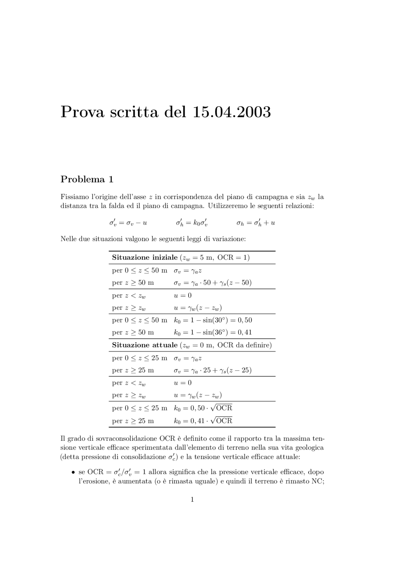 Prova Scritta 1 Geotecnica Docsity