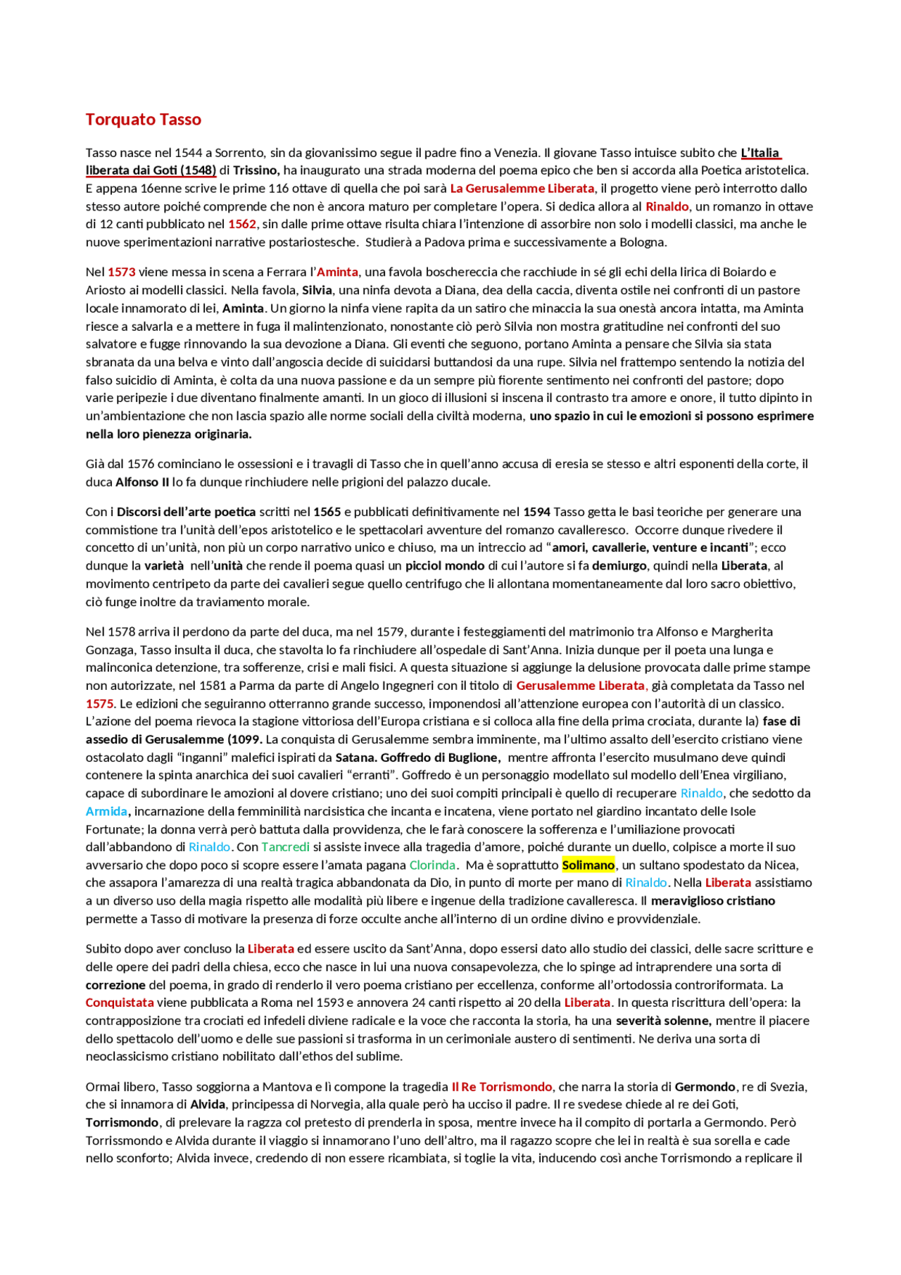 Torquato Tasso Vita E Opere Docsity