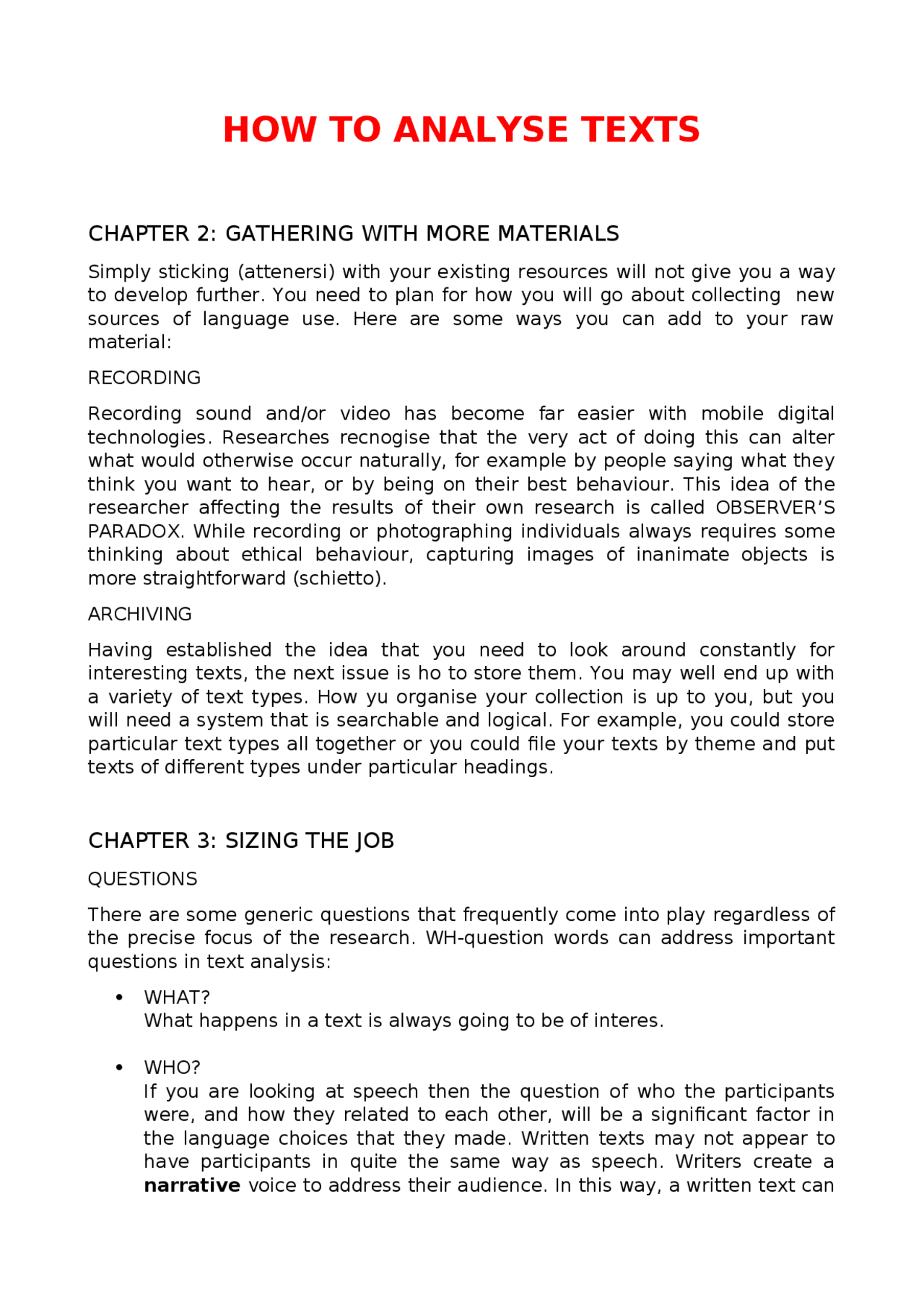 SINTESI "HOW TO ANALYSE TEXTS" - Docsity