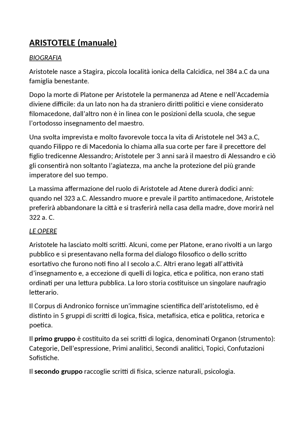 Manuale Di Storia Della Filosofia Docsity