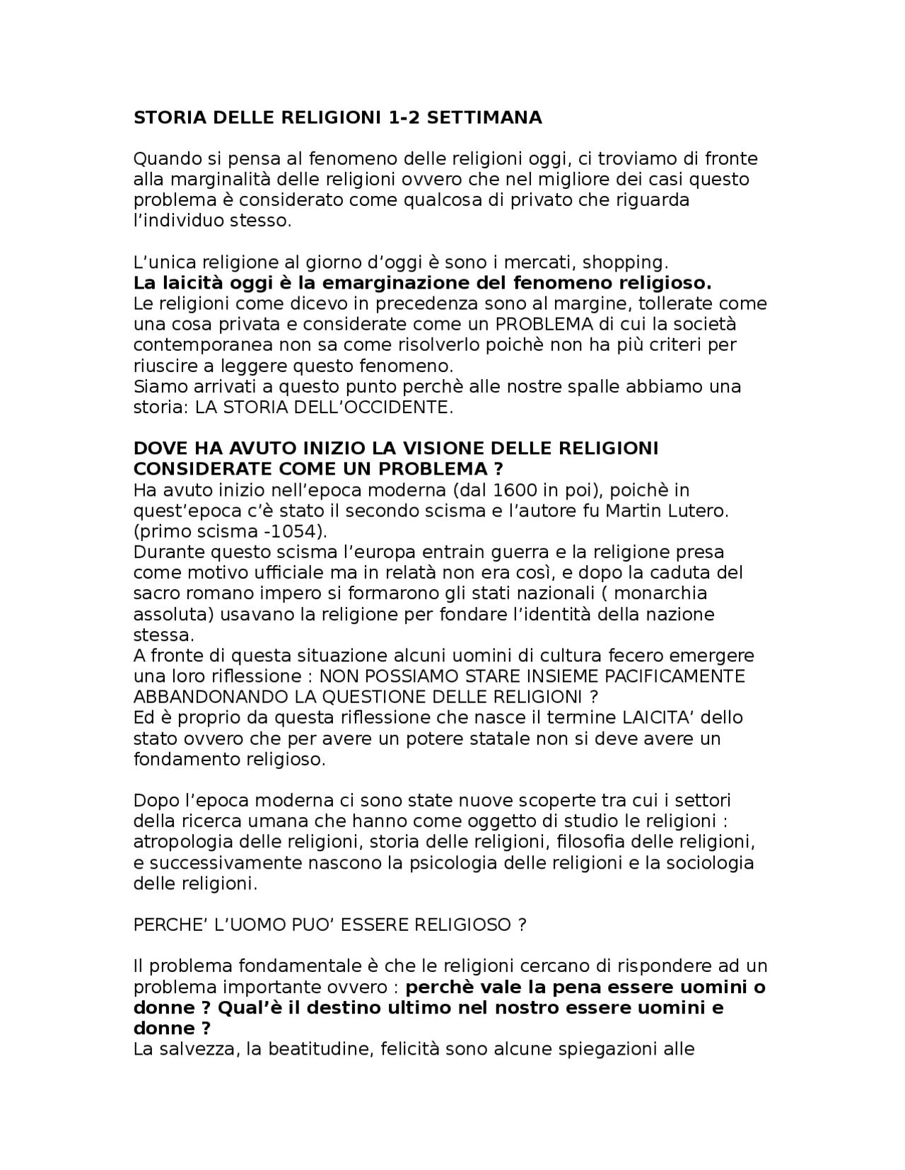 Storia Delle Religioni Docsity