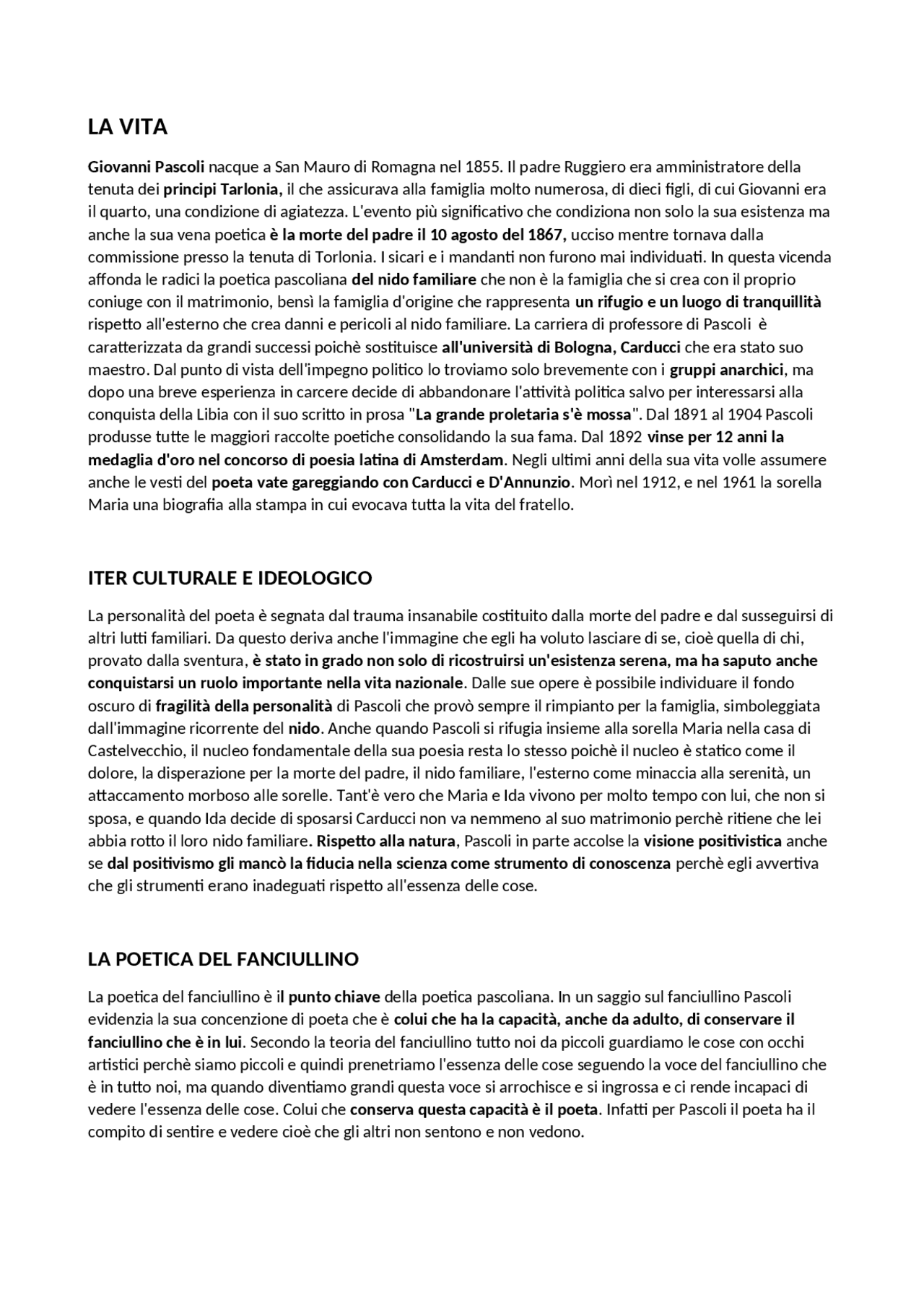 Giovanni Pascoli Vita E Opere Docsity