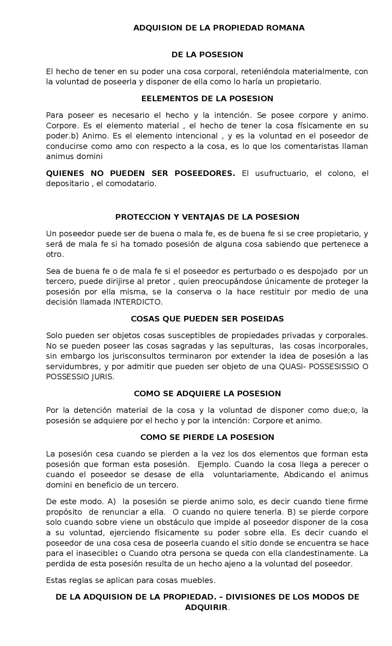 Adquisición de la propiedad en roma - Docsity