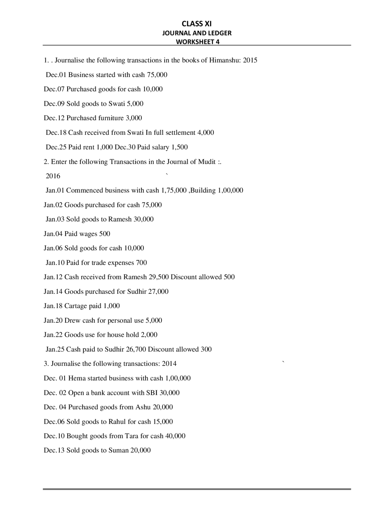 Journal & Ledger Questions - Docsity