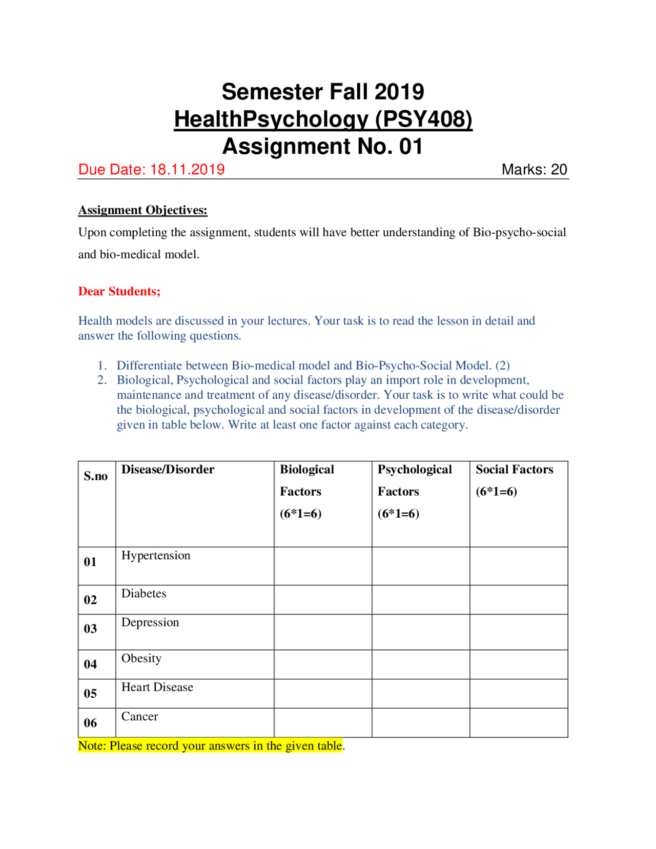 Psychology Assignment Docsity
