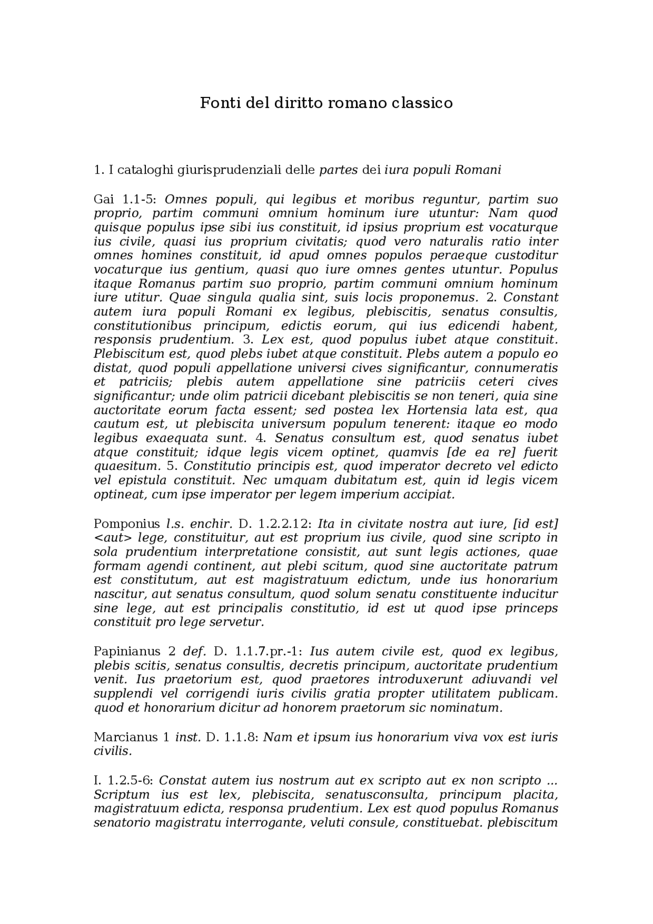 Parteiuris Fonti Del Diritto Romano Classico Docsity
