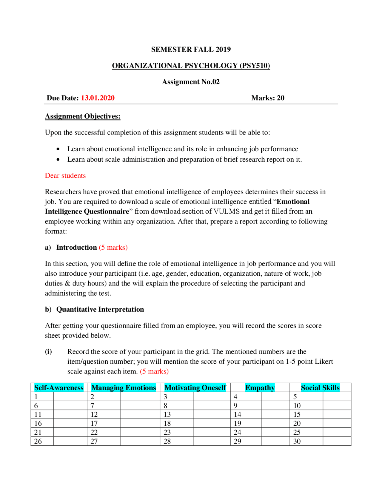 Psychology Assignment Docsity