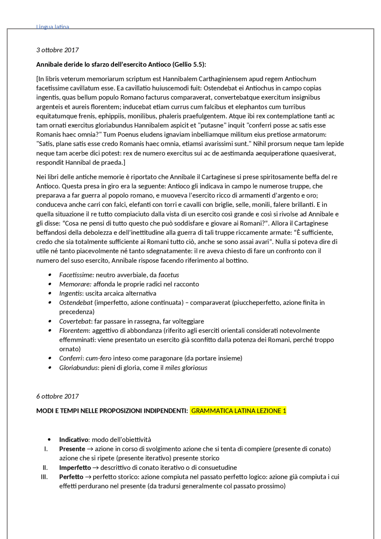 Esercitazioni Di Lingua Latina Appunti Di Lingua Latina Docsity