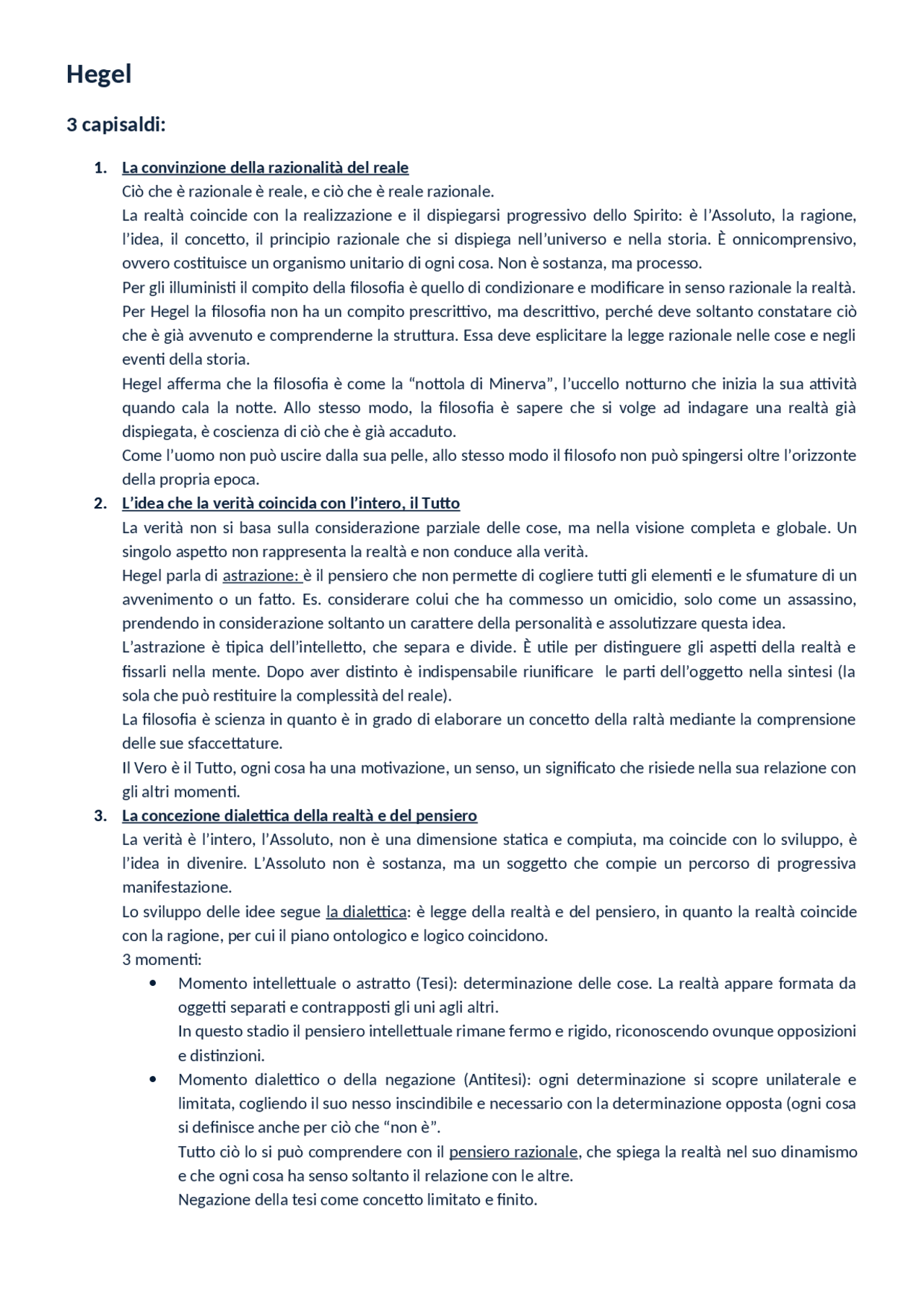 Hegel E I Suoi Tre Capisaldi Docsity