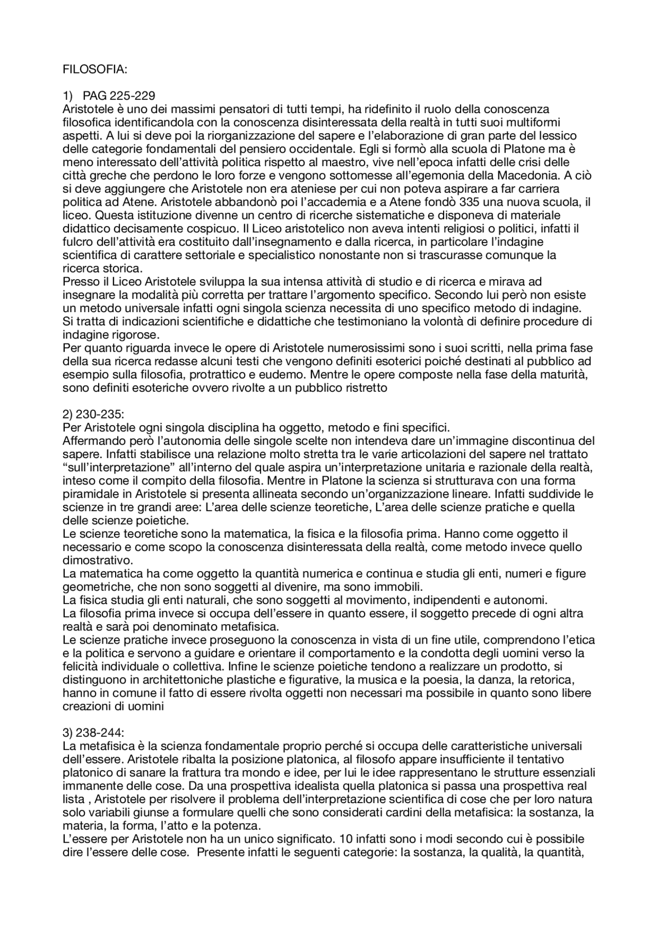 Aristotele Appunti Vita Docsity