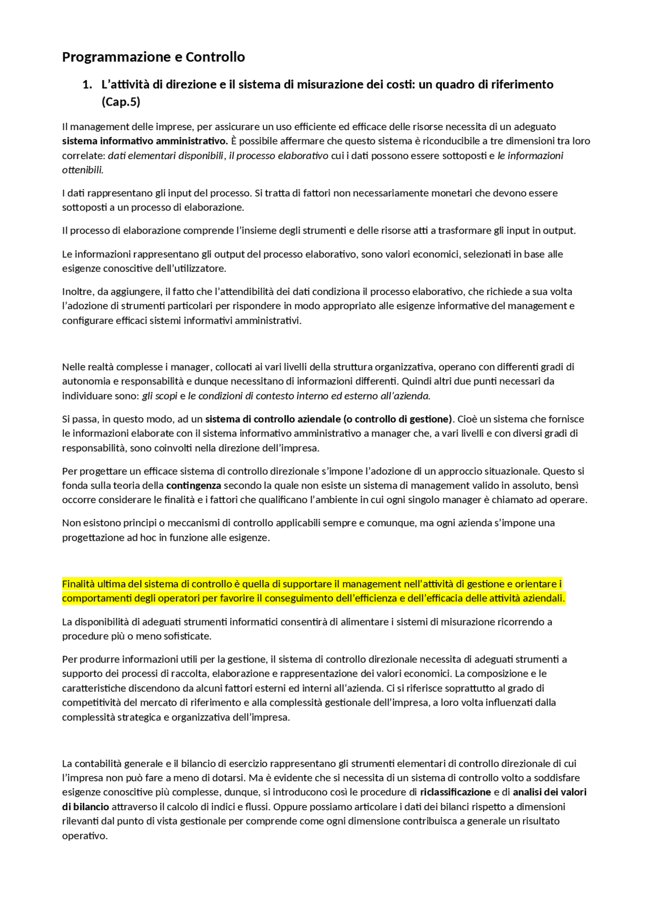 Programmazione e Controllo - Docsity