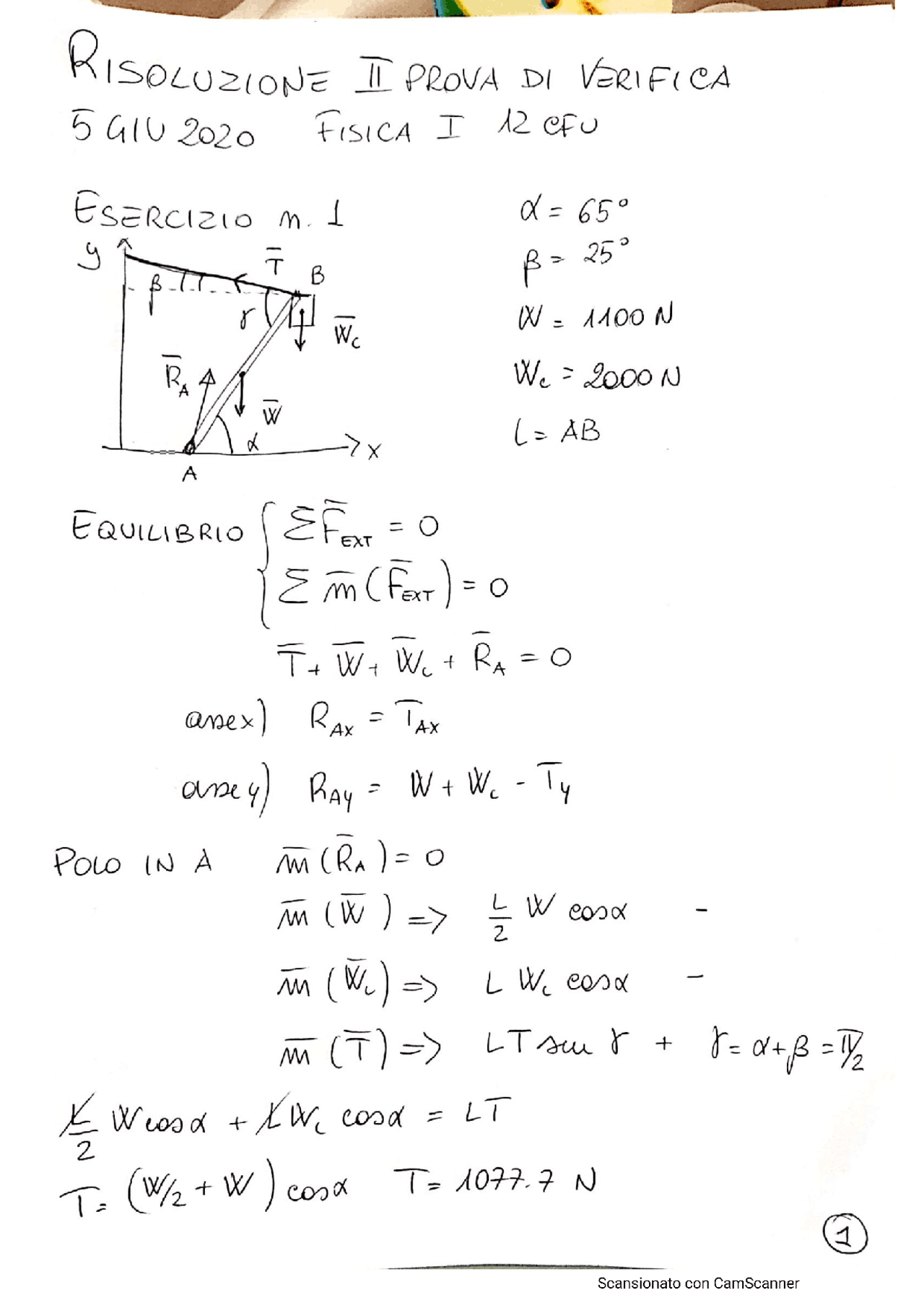 Fisica 1 Con Risoluzione Docsity