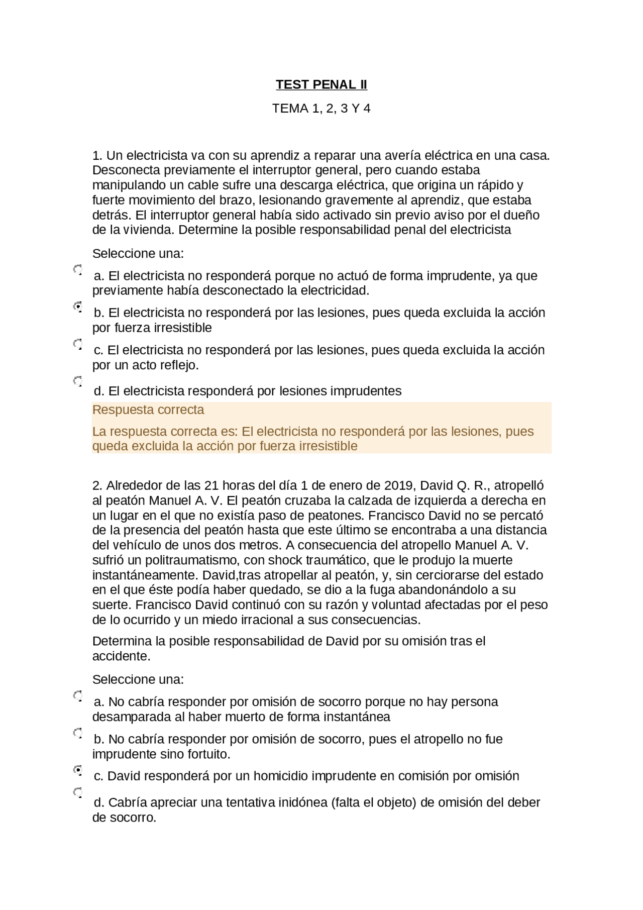 Test Derecho Penal Ii Exámenes De Derecho Penal Docsity