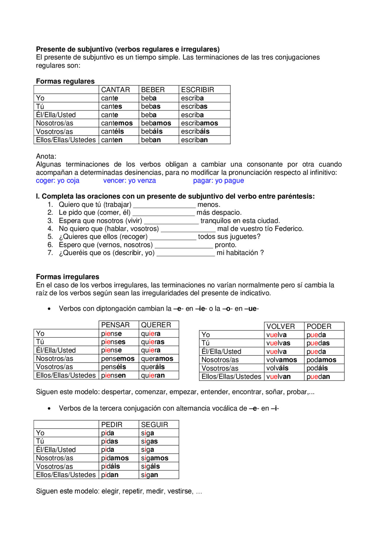 Presente subjuntivo español - Docsity