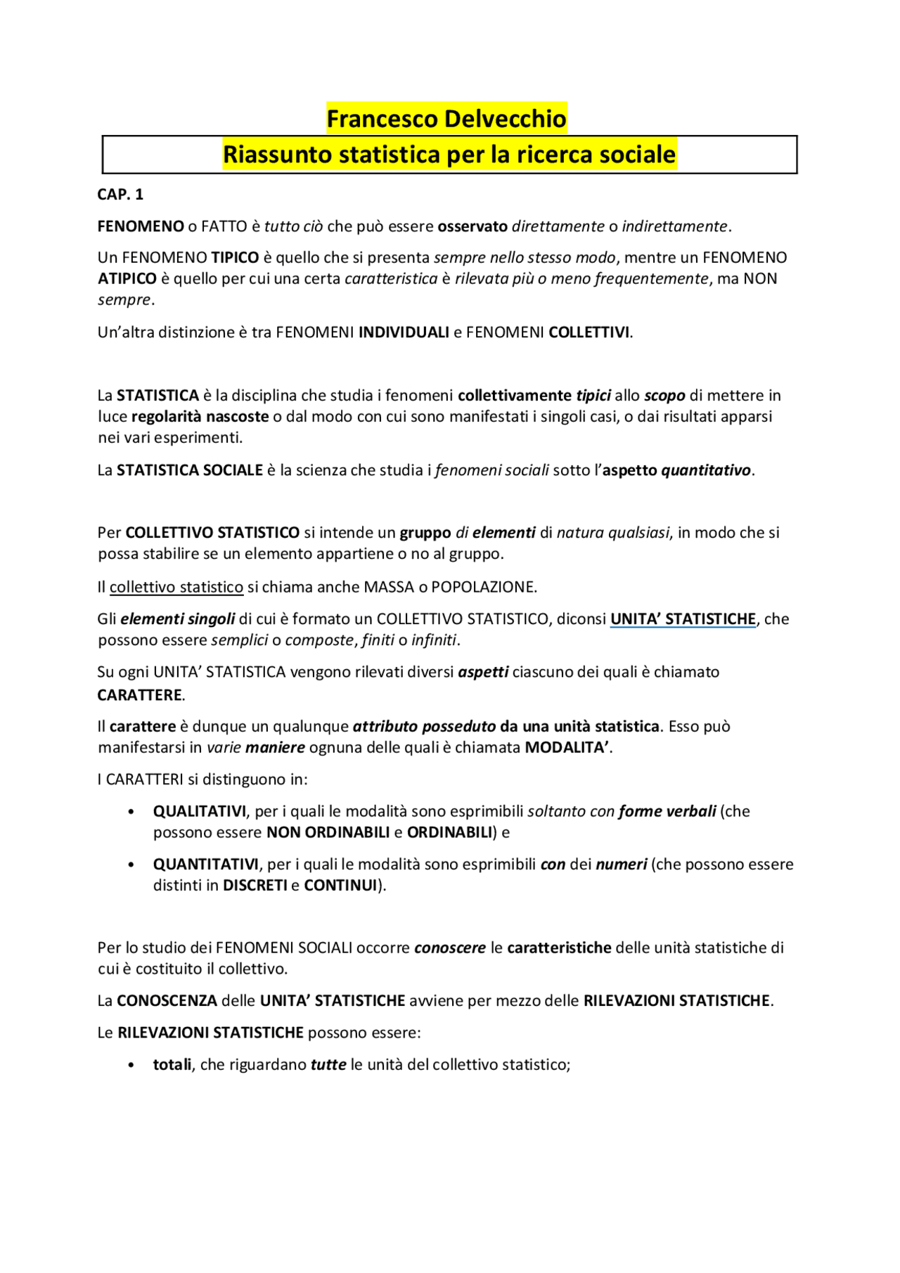 Statistica Per La Ricerca E Le Indagini In Ambito Sociale Docsity