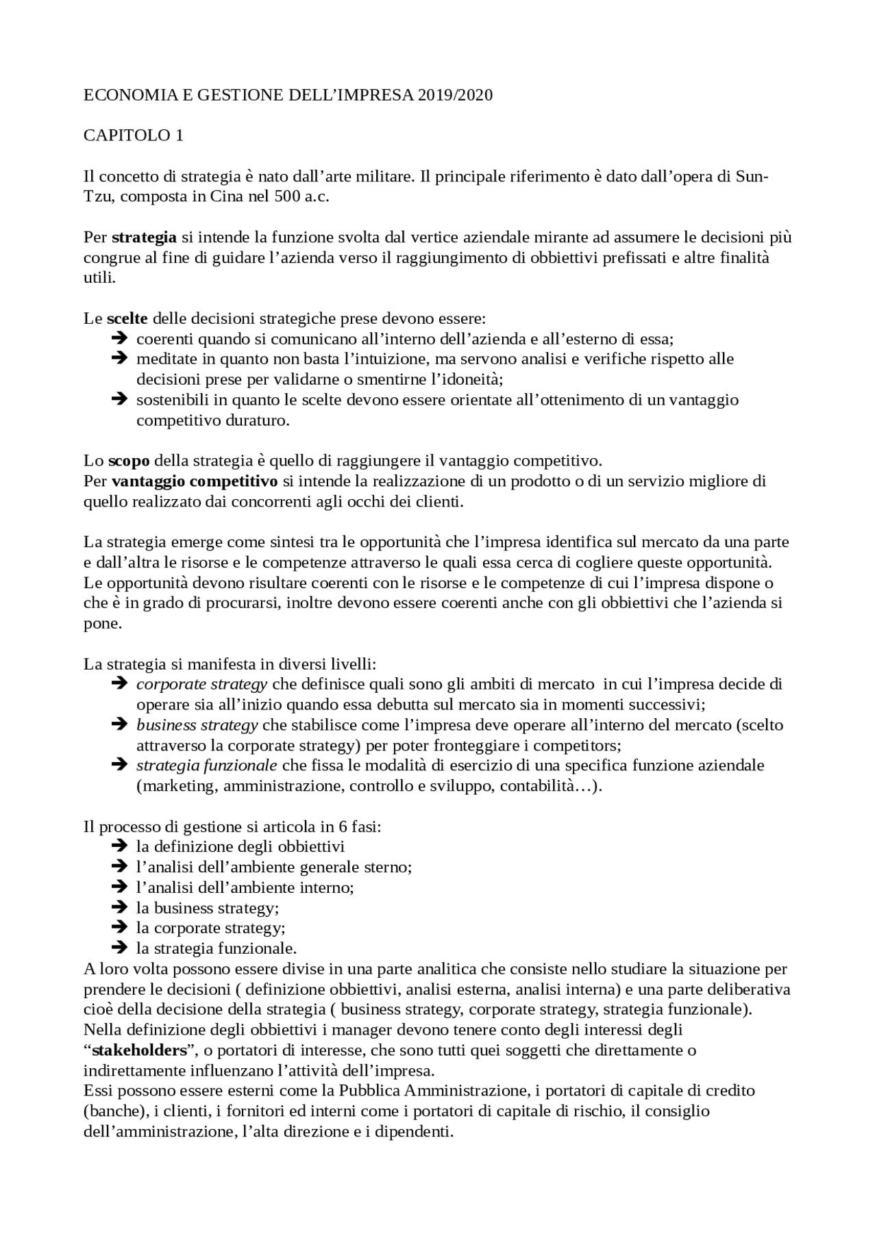 Riassunto Cap 1 E 2 Del Libro Strategia Dimpresa Di E C Ramusino E A
