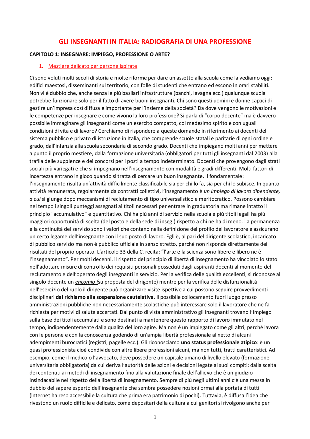 Gli insegnanti in Italia - Docsity